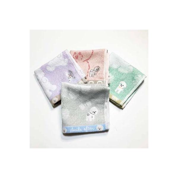 ふわふわのかわいらしいビションフリーゼのハンドタオルです♪やさしい肌ざわりで吸水性の良いふわふわの無撚糸タオルを使用しております！肌触りが柔らかく、小さなお子様から大人の方まで安心してお使いいただけます。お子様はもちろん、大人の方にも好まれ...