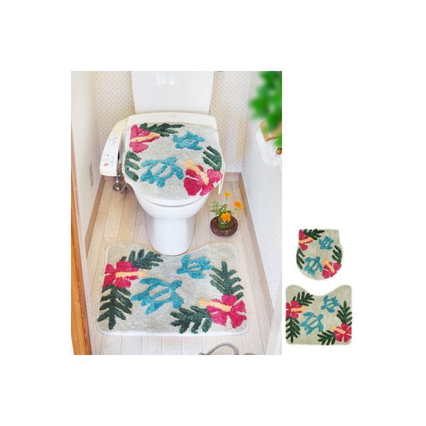 南国の雰囲気を味わえるホヌとハイビスカスの模様が目を惹くトイレマット＆フタカバーの2点セットです。ハワイアンな小物と合わせてトイレをハワイアンテイストな空間にするのもいいですね〜！トイレ空間を好きなもので飾りたい人にぴったり。優しい肌触りが...