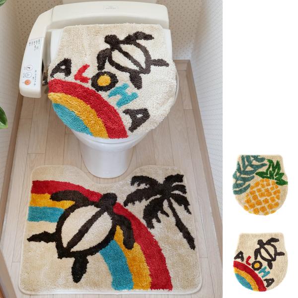 南国リゾートの雰囲気を味わえるパイナップルとホヌのトイレマット＆フタカバー2点セットです♪ハワイアンな小物と合わせてトイレをハワイアンテイストな空間にするのもいいですね〜！トイレ空間を好きなもので飾りたい人にぴったり。優しい肌触りが気持ち良...