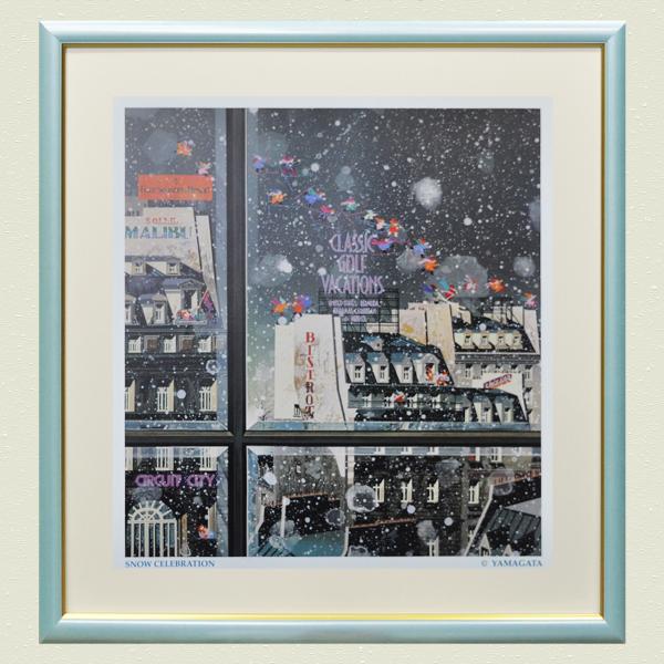 ヒロヤマガタのアートポスターです。作品に合わせて1点ずつ丁寧にベテランのスタッフが額装しております。既製品とは違った額で、こだわりのアートポスターはいかがでしょうか。ヒロヤマガタ　アートポスター　【SNOW SELEBRATION】■サイズ...
