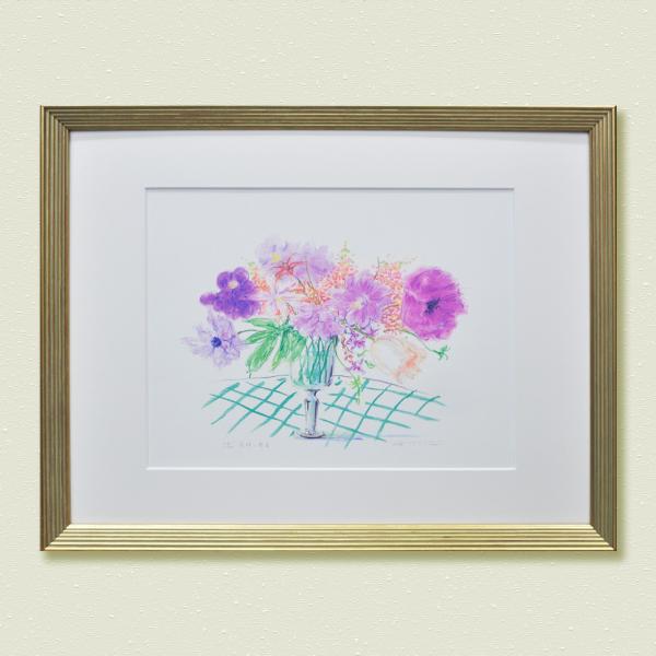 津田耕さんの版画作品です。JAZZ絵画の第一人者と呼ばれる津田耕さんですが、お花の作品もたくさん描いていらっしゃいます。優しい紫色のお花が印象的な作品です。こちらは、作品に合わせて1点ずつ丁寧にベテランのスタッフが額装しております。【花咲く...