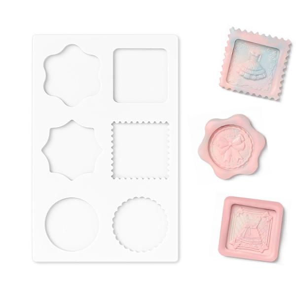 シーリングワックス用 ガイドシリコンマット 6種 25mmスタンプ用 1シートです。シーリングスタンプ台として使用すると6種類の形のシーリングスタンプが仕上がります。■内容量：1シート■サイズ：内径約25mm