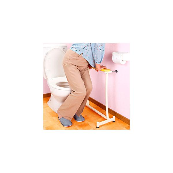 工事、ネジ、クギ不要の置き型の簡易手摺り！平らな床と壁があれば、工事なしで簡単設置できます。トイレでの辛くて大変な立ち上がりをラクにします。床と壁面に押しつける形の設計で、支点部分は調整可能で、壁に掛かった荷重をしっかりと支えます。トイレだ...