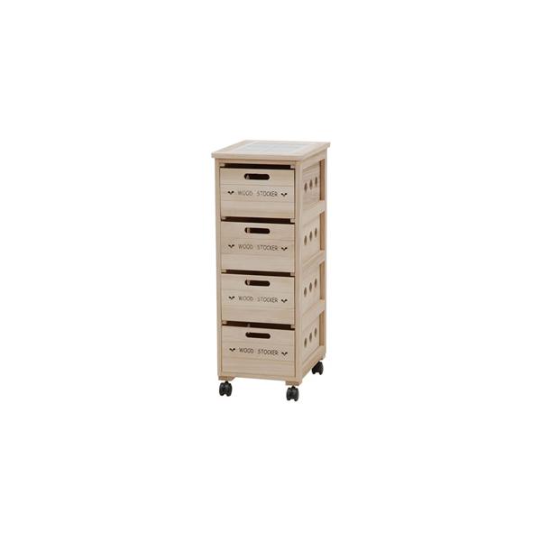 通気性のよい桐製で、野菜ストッカーにピッタリな4段隙間収納チェストです。タイル天板は熱い鍋などを置くのにも便利。カントリー調のナチュラルなデザインで、インテリアとしても素敵です！オシャレなデザインなので、キッチン以外でも、設置場所を変えてラ...