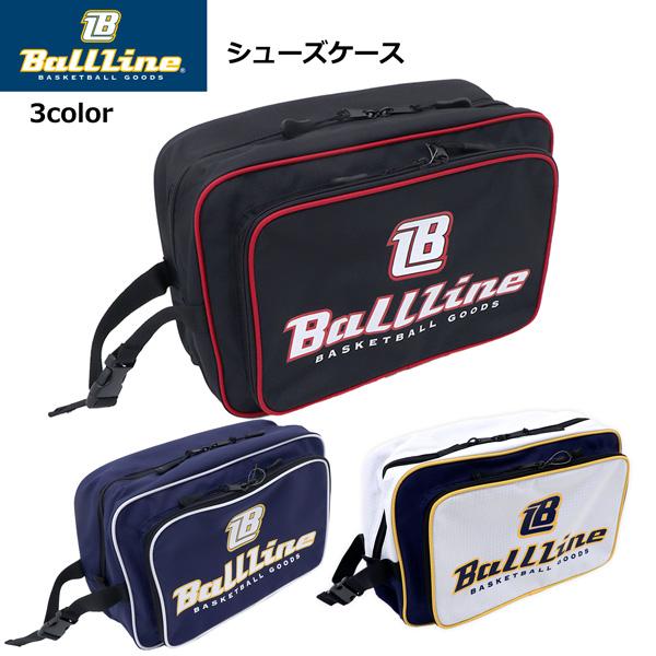 BALL LINE（ボールライン）のシューズケース。バスケットボールシューズを収納するメインスペースに加え、サポーターやテーピング、小物などの付属アイテムを入れられるサブスペース付き。持ち手にはバックルが付いており、お手持ちのバックパックや...