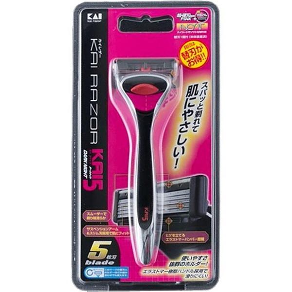 JAN:4901331015854  カイレザー KAI5 ダークナイト ホルダー 替刃1個付  ブランド：  販売・製造元：貝印  スパッと剃れて肌にやさしい5枚刃カミソリです。  サスペンションアーム&amp;スリム刃採用で、肌にしっか...
