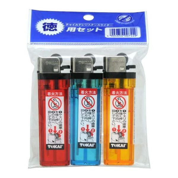 【商品説明】２段階式着火のヤスリライターの３本パック。　空回り式で、ヤスリの歯車を強く押し、回して着火するタイプ。商品サイズ：85×130×12ご使用上の注意等：●子供に触れさせない　●可燃性高圧ガス使用　●直射日光、５０度以上の高温をさけ...