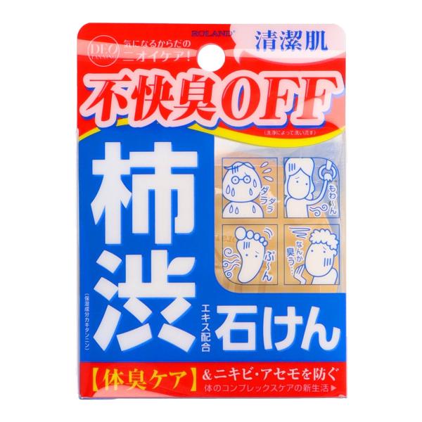 JAN:4936201052745  柿渋エキス配合石鹸 デオタンニングソープ 100g  ブランド：デオタンニング  販売・製造元：コスメテックスローランド  柿タンニンエキスを配合した柿渋石鹸です。  汚れや不快さもすっきり洗い流し、す...