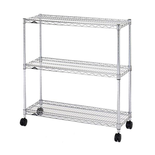 業務用として信頼の厚いスチールラック3段90W奥行35幅91.5×奥行35.5×高さ95.5cm　※含むキャスター6.8cm●内容明細：　スチール棚(SR9035)×3枚　スリーブ×12組(※別途2組予備分)　ポール(25P090)×4本　...