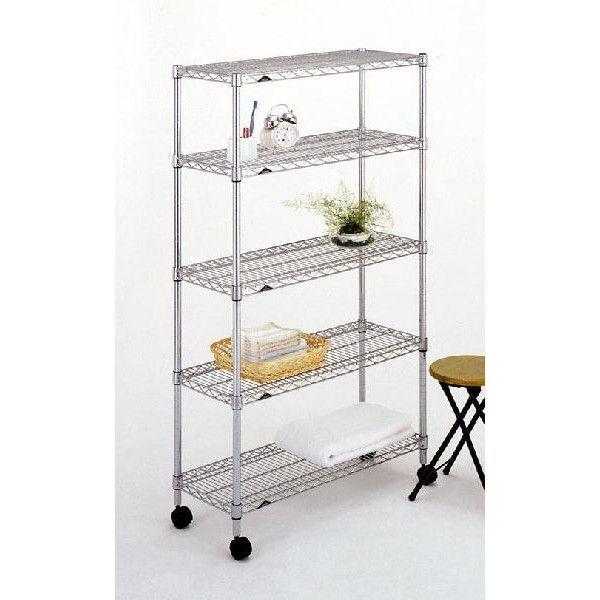 業務用として信頼の厚いスチールラック5段90W奥行35幅91.5×奥行35.5×高さ156.5cm　※含むキャスター6.8cm●ポール分割サイズ(約)：［上部］75cm　［下部］74.5cm●内容明細：スチール棚×5枚スリーブ×20組ポール...