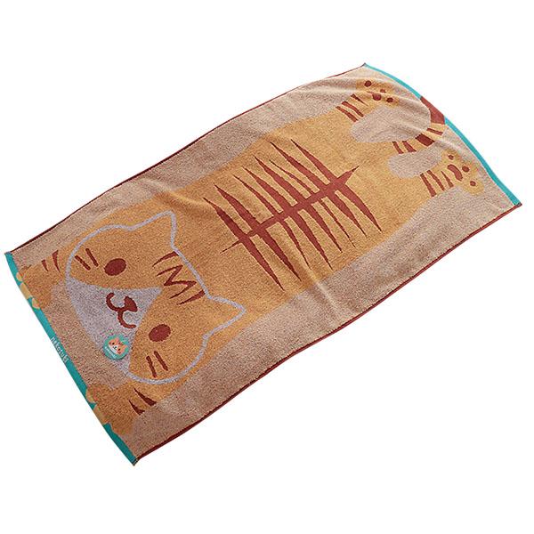 猫好きにはたまりません！ネコの絵柄がかわいい綿100%のバスタオルです。サイズ：60cm×110cm素材：綿100%中国製※メール便発送いたしますので、配達日時の指定はできません。何卒ご了承の程お願いいたします。