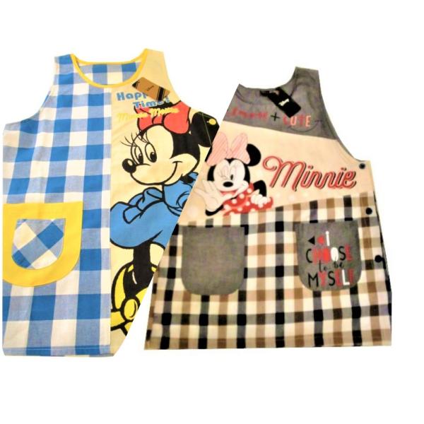 ★Disneyディズニー♪レディースキッチンDisney ミニー Minnie キッチン。 新品）品番：51905068（ブルー）右Wポケット有り。大：17ｘ18cm 小：11ｘ11cmサイドボタン18ミリ3個、■サイズ：M〜L　バスト79...