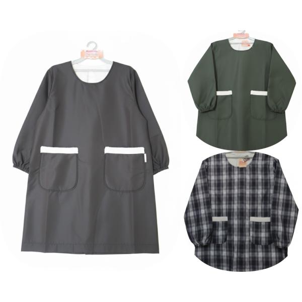 レディースファッション エプロン秋冬モデル 裏ボア＆フリース付き 背開き割烹着♪（裏：後身頃ボア、前身頃フリース）袖は裏ボア＆フリース無し。・見頃内側がフリース付きなので寒い季節の家事も暖かく過ごせます。・袖口がゴム仕様なので水仕事の際も袖...