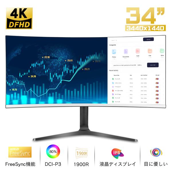●パネルタイプ34インチ液晶曲面（R3000）●最大解像度3440 x 1440 / sRGB 100%●視野角度（水平/垂直）178°/178°　1900R湾曲　ウルトラワイド●最大輝度220±20/平方メートル●アスペクト比21：9●入...
