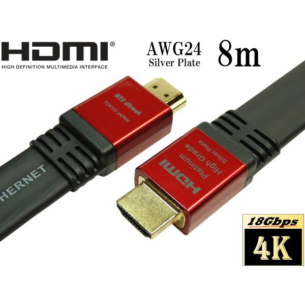 宅急便発送送料無料・全長 8.0m (8000mm)・4K2K 60p 4.4.4 HDR 18Gbps動作保証 (HDMI2.0対応)・600MHz(18.0Gbps) HDMI　High speed with ethernet・イーサネ...