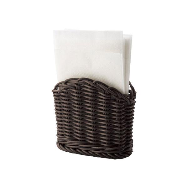 お手入れ簡単、カビにくく、水洗いOK!通常の籐製より、やわらかく、丈夫な形状です。商品規格[サイズ]W105xH105xD40mm[色]ダークブラウン[素材]ポリプロピレン製食器洗浄機使用の洗浄後、余熱で縁が開くことがあります。冷めると元に...