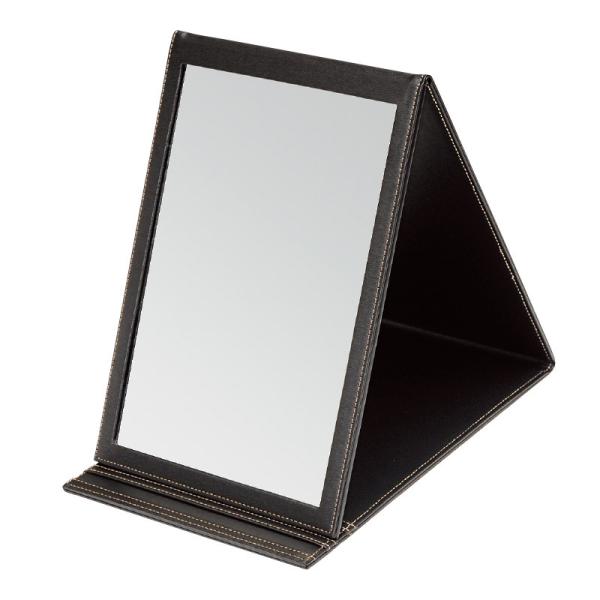 折りたたみのできるデスクミラーです。ホテルの客室やお店にどうぞ。[サイズ]W210×D267mm(畳んだ状態)厚み20mm鏡:W180×H270mm[カラー]黒[素材]本体/合皮