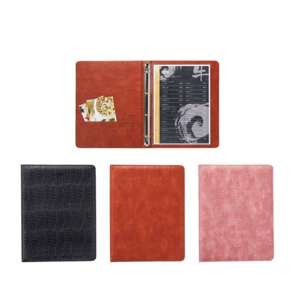 高級感あふれる風合いのメニューブックです。[サイズ]本体サイズ:W254xH327mm用紙サイズ:A4(210x297mm)[色]ブラック・ブラウン・モモ[素材]合皮[付属品]※1冊につき・専用中ビニール2枚(4ページ)[関連商品]・専用中...