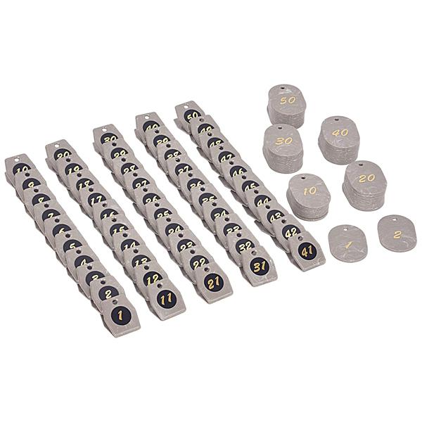 [サイズ]札:W40xH60mmクリップ:W35xH40mm[素材]スチロール樹脂※札1〜50連番+クリップ1〜50連番※紐等は付属いたしません。[関連商品](別売)・クロークチケット用紐　50本セット　22409