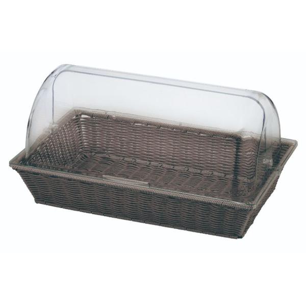 PPラタン ベーカリーバスケットGN 半回転ポリカーボネイトカバー付 長角1/1サイズ・H100mm ブラック BB-424-BK　01542455[サイズ]555x340xH280mm[色]ダークブラウン[素材]ポリプロピレン(ステンレス...