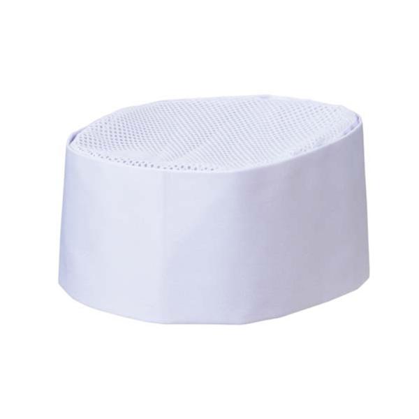 ハリのある丈夫な綾織素材を使った和帽子。型くずれしにくく、しっかりかぶれます。[サイズ]S(56)・M(58)・L(60)・LL(62)cm[色]ホワイト[素材]20Sツイル(天井部白メッシュ)[混率]ポリエステル65%・綿35%