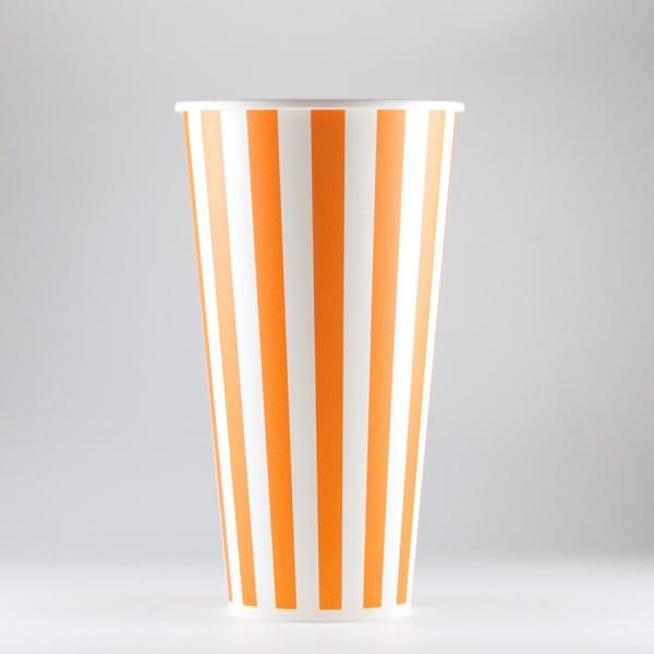 大容量サイズの紙コップ、ICE用におすすめです。イベント・パーティーや、テイクアウトで大活躍です。[サイズ]口径96.3×高さ173.0×底径63.0mm満杯容量:775ml　単重17.1g[入数]500個(25個×20袋)※適合する蓋はあ...