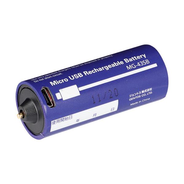 FLP-2108専用充電池です。充電池に直接充電が可能です。仕様・規格 電圧(V)：3.7V 1200mAh充電時間：約4時間電池寿命：充・放電約300回充電中：赤点灯充電完了：緑点灯品名：ハンディライト用専用充電池 MG-43SB色：ブル...