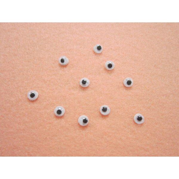 動眼が10個入った少量パックです。貼り付けタイプになっています。粘着なしなので接着剤で取り付けてください。☆丸型黒目4mm動眼（平目）☆10個入り