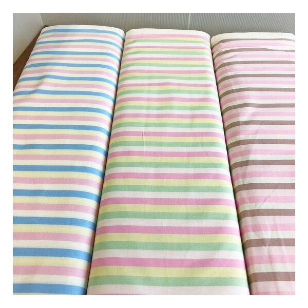 ●こちらの生地は在庫限りとなります。＜＜Classical Modern Chou Chou＞＞『マシュマロストライプ』のシーチング生地ですふわふわした甘い世界。いろんな動物たちと一緒に遊ぶ可愛い少女たちをイメージした、クラシカルモダンシュ...