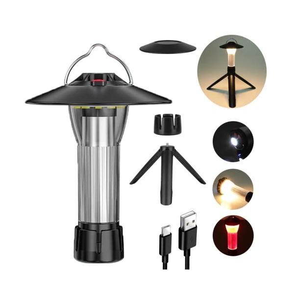 カラー：ブラック+シルバースタイル：モダン【 製品仕様】 ：ledランタン 色：ブラック　材質：ABS+PC、IP45防水グレード、サイズ：Φ30*115mm、重量92g、電池容量：2600ｍAh　明るさ：14lm〜200lm、色温度：65...