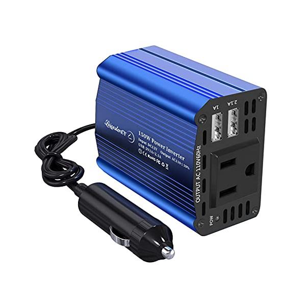 カラー：ブル修正正弦波で自動車用バッテリーDC 12V直流電力をより安定な AC100V交流電力に交換して、電子機器に給電可能です。定格出力:150W 最大出力:300W 入力電圧： DC12V　出力電圧：AC100V。地震台風等の停電や、...