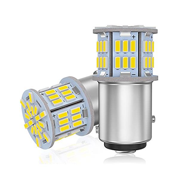 カラー：ホワイトサイズ：S25 ダブル球【形状】S25 1157 BAY15D P21/5W兼用、12V車専用，1080LM/2個 54LED 3014S MD ホワイト 。ブレーキランプとして使用する時、効率は1.32Wです.【応用】テー...