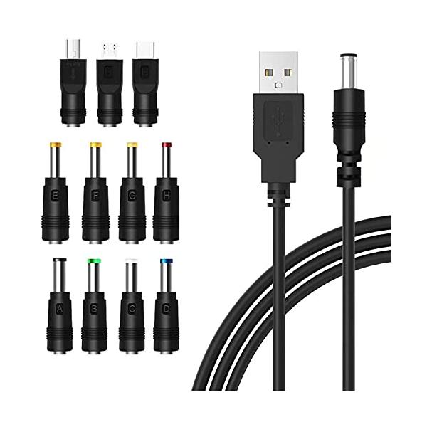 カラー：11 in 1 電源ケーブル【10in1変換ケーブル】様々なニーズに満たす10in1の変換アダプタセットです。USB 2.0 AタイプオスからDC端子(外径5.5mm/内径2.1mm)に充電用ケーブルです。Micro-USB/ Ty...