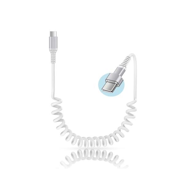 カラー：ホワイトサイズ：1.2M【伸びるType-Cカールケーブル】USB-C to Type-Cコイル型デザインの充電ケーブルで、コイル形状のデザインで、持ち運びや保管が簡単で、使いやすく、ケーブルを乱雑にせずに整頓するのに役立ちます。寝...