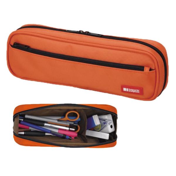 カラー：橙サイズ：2ウェイスタイル：シングル【機能】可動式の内部仕切りで2Wayに変えられる【仕様】ダブルファスナー【特徴】削りたての鉛筆が入る細長タイプ【外ポケット】鉛筆や20cm定規も入るファスナー付き【寸法】幅240mm×奥行45mm...