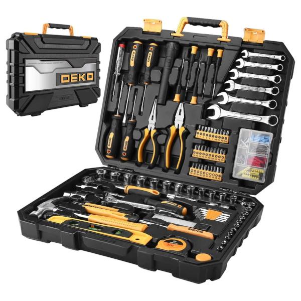 [直輸入品]DEKOのメカニック工具208点セットには、ほとんどの工業、機械、一般消費者向け用途に必要なDEKOブランドのハンドツールが厳選されていますプロ仕様のハンドツールには、耐久性に優れたフルポリッシュ合金鋼のラチェット、ドライブツー...