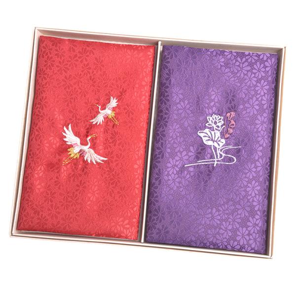 発色のよい国産綸子生地に刺繍を施し、慶弔２枚のソフトタイプふくさに仕立てました。ソフトタイプは芯材がないので折りたたみ可能です。使い終わったら折り畳んでポケットやバッグに収納できます。【素材】ポリエステル100％【サイズ】約12cm×約21...