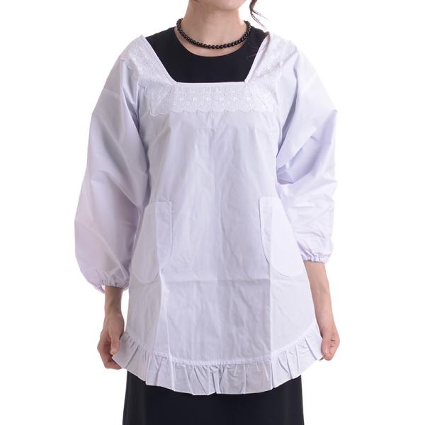 冠婚葬祭のお手伝いは白割烹着が定番という地域があります。それでなくても何かとお手伝いには白割烹着はとても便利です。こちらは和装向けに（もちろん洋装でもOK）袖幅を広く取るなど細かな配慮が施されています。国産定番アイテムなのでどこにでも持って...