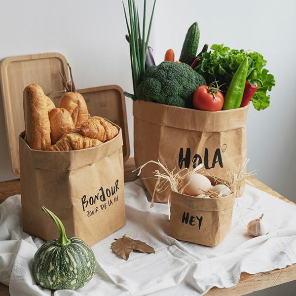 Lsize  洗えるクラフト紙袋 マチ広 収納 紙袋 紙 再利用 ペーパーバッグカバー 持ち運び 便利 かわいい 北欧 折りたたみ 繰り返し使える ブラウン グレー シンプル ストッカー 収納袋 自立 雑貨 野菜 果物 鉢 プランターカバー...