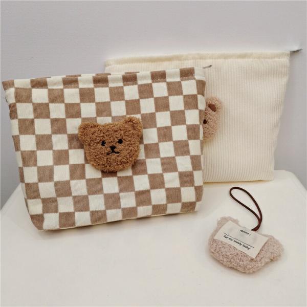 【即納】マザーズチェックポーチ チェック ハンドバッグ おむつぽーち  オムツポーチオムツポーチ おむつピーチ 赤ちゃん 収納 おむつ入れ おもちゃ入れ くま キルト ファッション雑貨 ペット お散歩 ベビー 赤ちゃん 出産祝い  chuc...