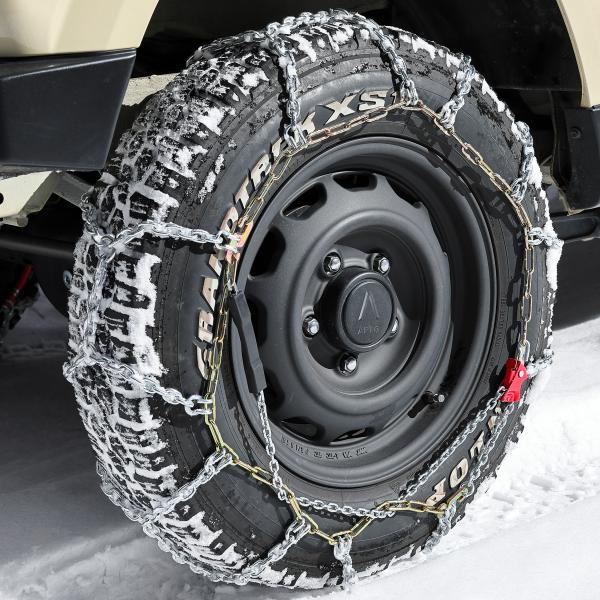 品番 7009-185アピオ SUZUKI JIMNY ジムニーパーツ 汎用 タイヤ チェーン 急な 雪 積雪 豪雪 雪道 雪国 林道 など 緊急時 簡単 に 装着 が 可能な 5mm 特殊合金鋼 亀甲 型 クロスチェーン ワンタッチ チェ...