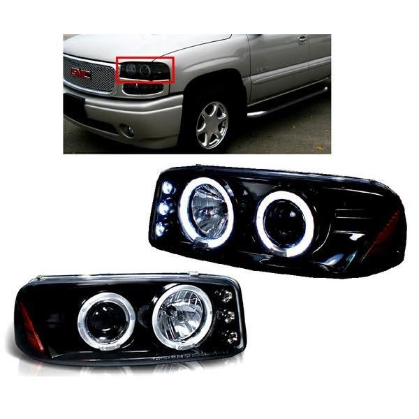 【発売日：2021年11月13日】特注日本光軸 GMC ユーコン デナリ シエラ LED イカリング プロジェクター ヘッドライト ブラック 左右 セット ライト ヘッドランプ 送料無料