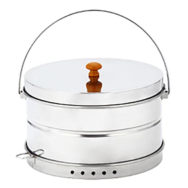 ■品番：SS-25■サイズ/（約）幅29×奥行29.5×高さ18.5cm■網サイズ/φ25cm■材質：本体/ステンレス、網/スチール（メッキ）、木製つまみ/天然木