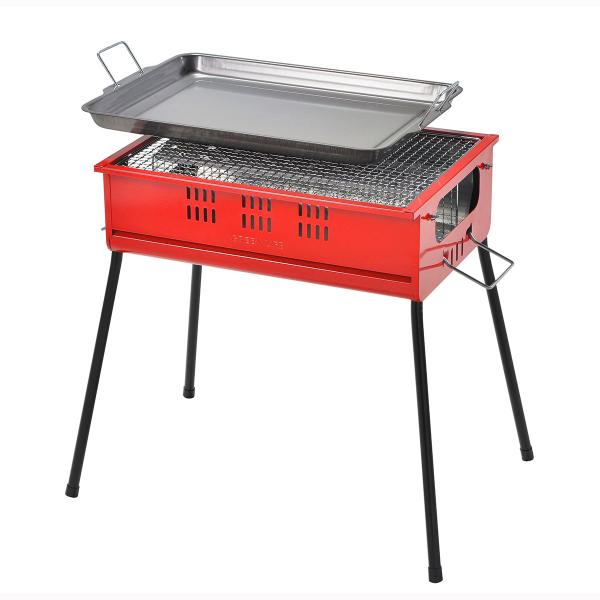 ■品番：CBN-450S■サイズ：・本体：（約）幅58×奥行40.5×高さ50cm（脚含む）・網：(約)幅41.5×奥行29.5cm・鉄板：(約)幅47×奥行33×高さ3cm■材質：・本体、鉄板：スチール（焼付塗装）・網：スチール（めっき）