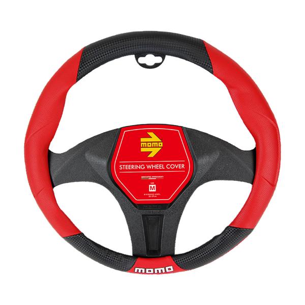 ■品番：W16BRMJ■カラー：MAT Black CARBON-RED - White MOMO logo■サイズ：Mサイズ■適合ハンドルサイズ：38〜39cm■品質：表面　合成皮革／内面　T.P.E