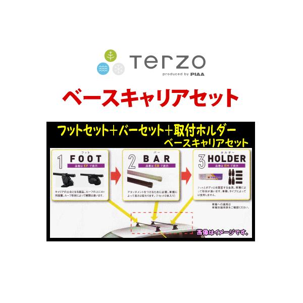 フット+バー+取付ホルダーの３点セット　ベースキャリア一式TERZO　日産　ノート　E13　ベースキャリアセット(EF14BL+EB2+EH386）ＴＥＲＺＯ車種別・適用表に基づいた適合品セットです。積載物によっては、バーの長さを変更するこ...