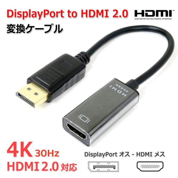 DisplayPort to HDMI2.0変換アダプタ 4K UHD(3840×2160) 30Hz 対応です。DisplayPortからHDMIに変換するアダプタです。最大の特徴はDisplayPort1.2/1.3でHDMI2.0/2...