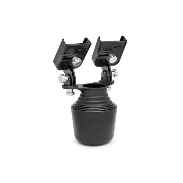 WeatherTechのCupFone Duo XL ラージサイズスマホ用スマホホルダーはほぼ全てのメーカー／車種／グレードのカップホルダーにフィットする、ドライバーとフロントパッセンジャー夫々専用のホルダーを備えた、画面の角度、向き共にア...