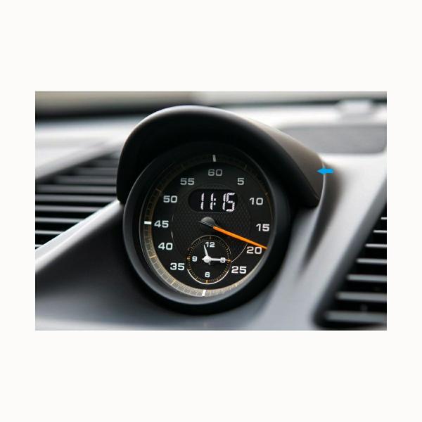 ポルシェ 991.2(911) "スポーツ クロノ パッケージ" 装備モデル用 ポルシェ純正 ダッシュボード ストップウォッチ カバーです。・ポルシェ純正パーツ・カラー：ブラック・オプション "スポーツ クロノ パッケージ"／"スポーツ ク...