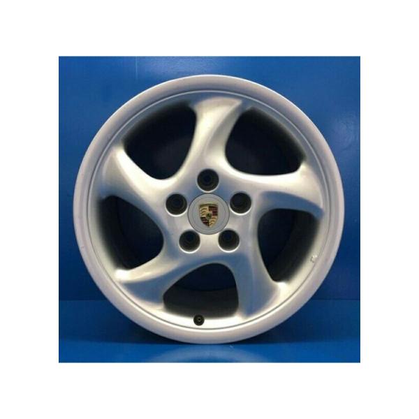 ポルシェ 996(911) カレラ／カレラ4用 ポルシェ純正 フロント アロイホイールです。・ポルシェ純正品・フロントホイール・サイズ：7.5x18インチ・オフセット：50mm・ボルトパターン：5x130mm・単品販売*センターキャップ、ボ...